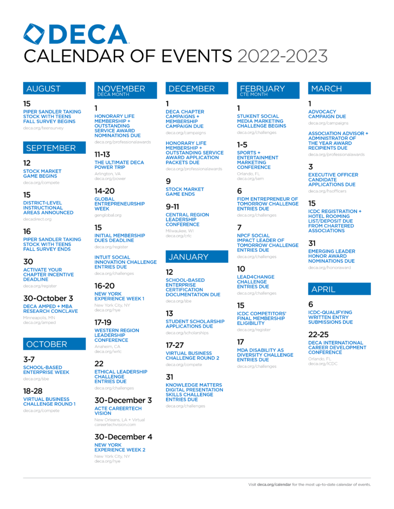 Calendar – Pennsylvania DECA